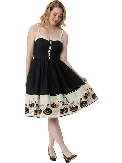 Unique Vintage 1950s Sleeveless Swing Dress - Black