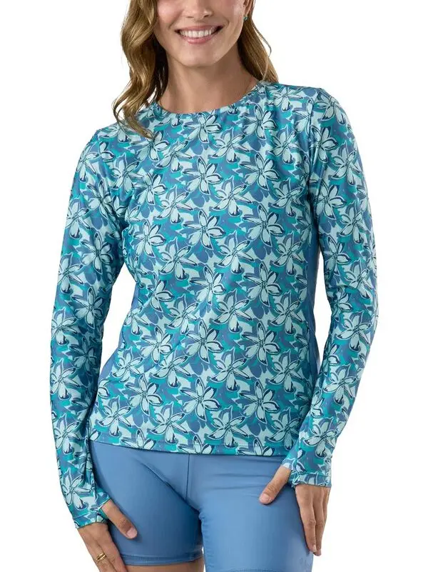 UV SKINZ Ls Crew Sun & Swim Shirt - Baltic Ocean Lily