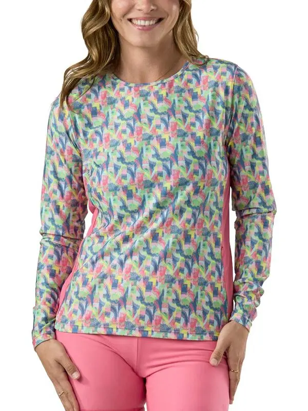 UV SKINZ Ls Crew Sun & Swim Shirt - Pink Lemonade Sand Art