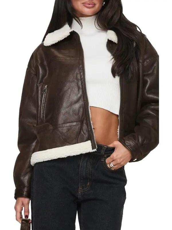 Princess Polly Solara Faux Shearling Jacket - Brown