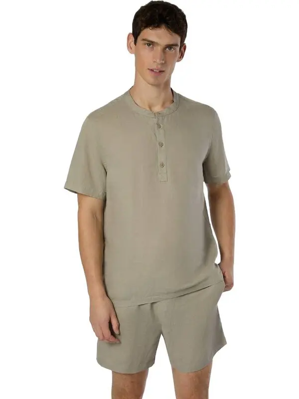 Onia Linen Home Short Sleeve Henley Shirt - Cashew