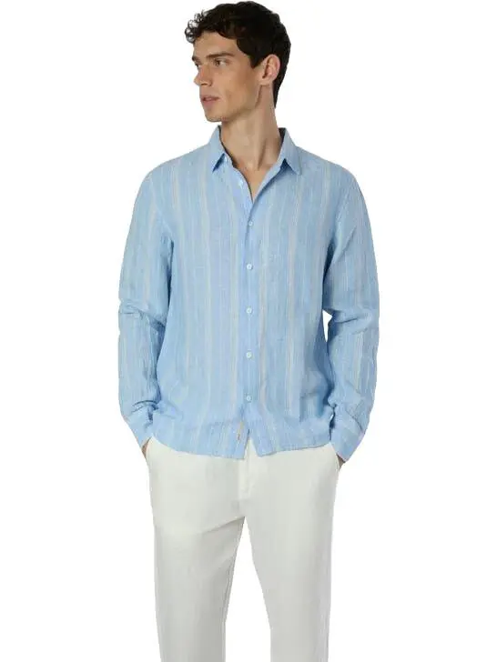 Onia Linen Long Sleeve Shirt - Lt Blue/white