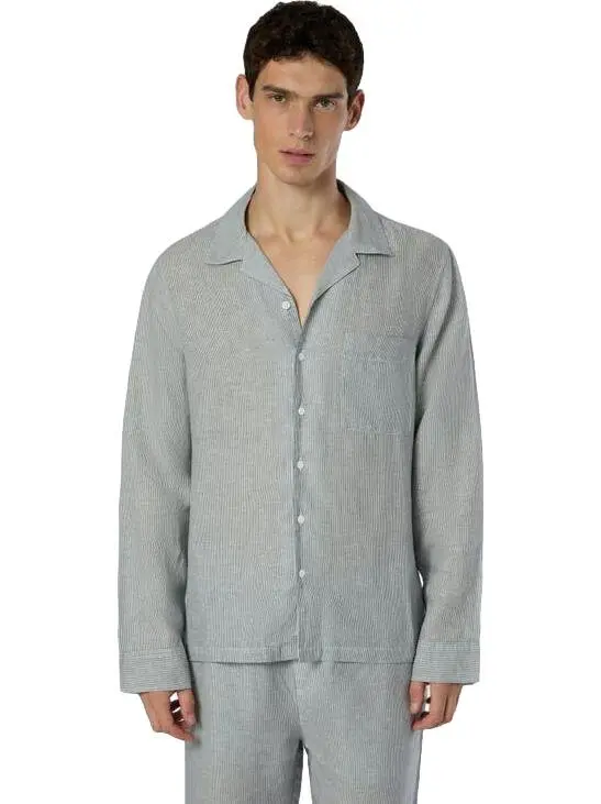 Onia Linen Home Long Sleeve Camp Shirt - Deep Navy/white