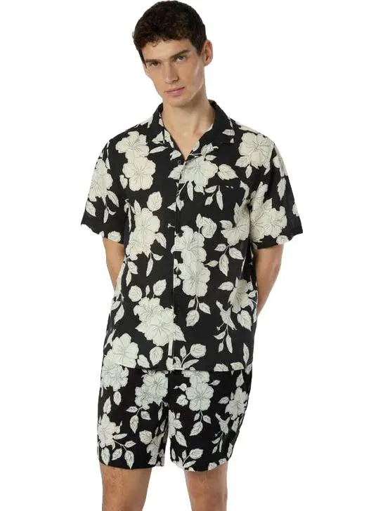 Onia Air Linen Convertible Vacation Shirt - Black/off White