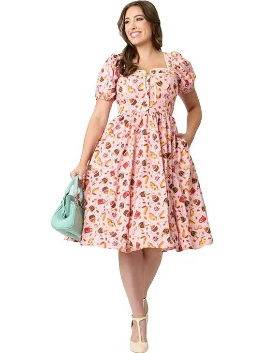 Unique Vintage 1940s Sweetheart Button Front Swing Dress - Pink