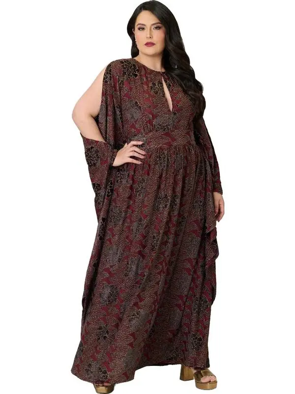 Unique Vintage 1960s Caftan - Burgundy Floral