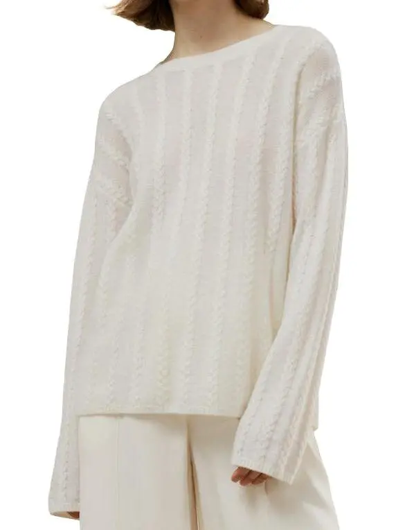 Lilysilk Semi-sheer Cable-knit Cashmere Sweater - White