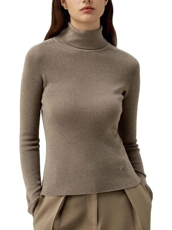 Lilysilk Seamless Silk-cashmere Blend Turtleneck Sweater - Brown