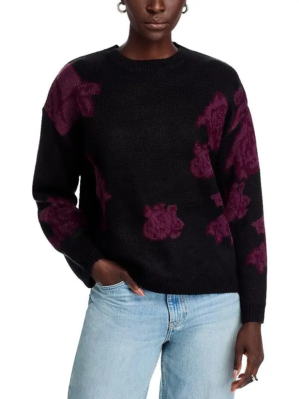 KOKO + MASON Floral Print Sweater - Black/ Plum Rose