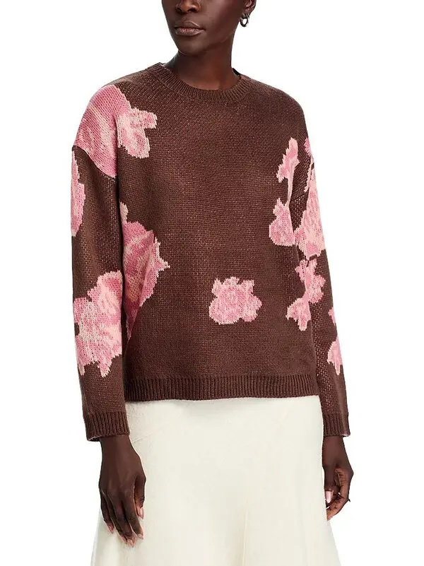 KOKO + MASON Floral Print Sweater - Espresso/ Pink