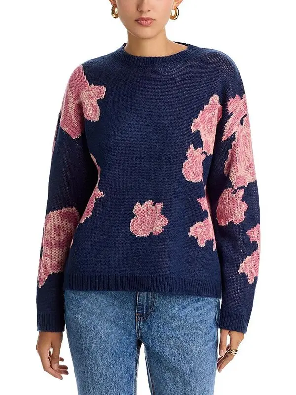 KOKO + MASON Floral Print Sweater - Navy/ Pink Rose