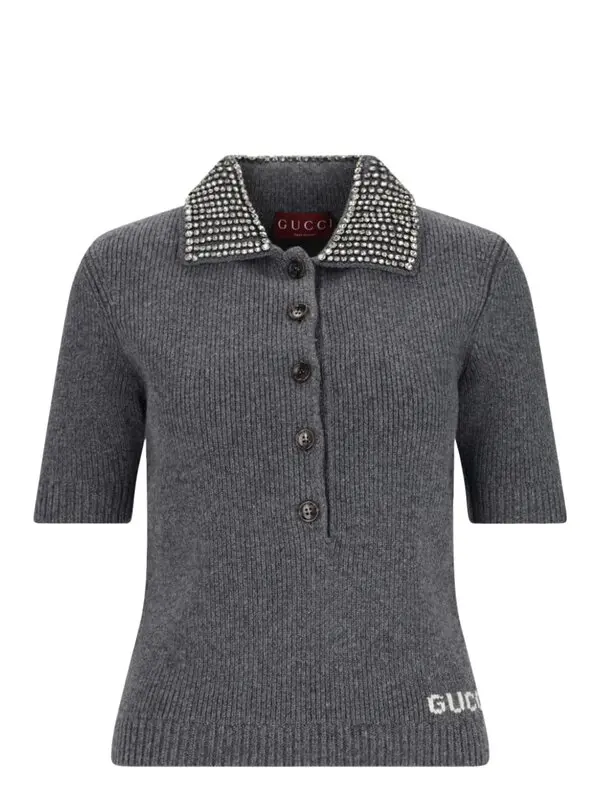 Gucci Ribbed Wool Polo Top - Grey
