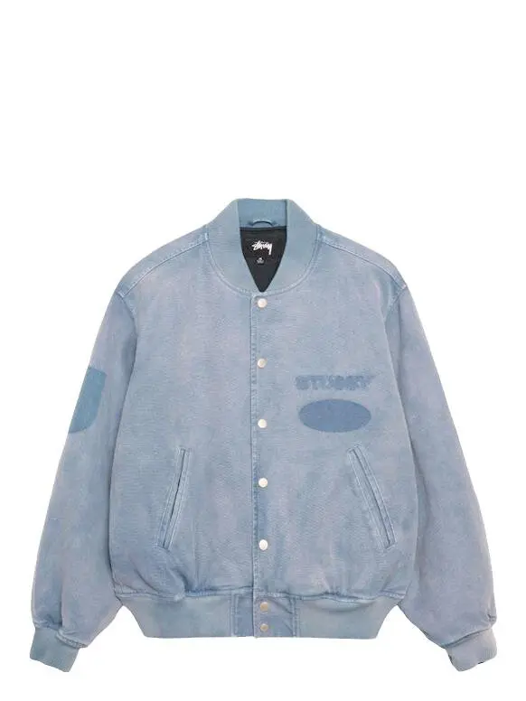 StÜssy Ghost Logo Canvas Varsity Jacket - Blue