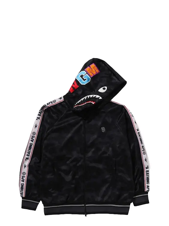 BAPE Solid Camo Relaxed Fit Shark Full Zip Hoodie - Black