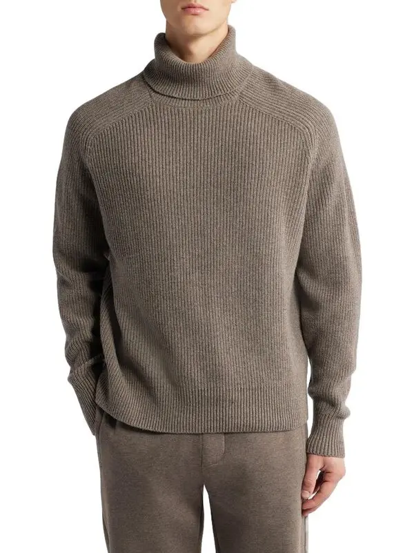 BOSS Evento Recycled Wool Turtleneck Sweater - Dark Beige