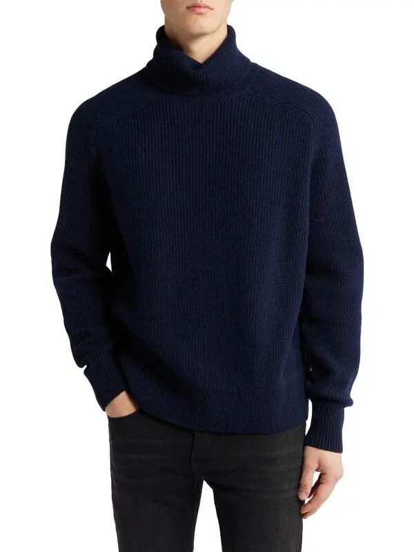 BOSS Evento Recycled Wool Turtleneck Sweater - Dark Blue