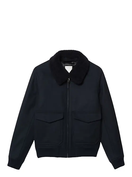 Sandro Aviator Zip-through Wool-blend Jacket - Bleus