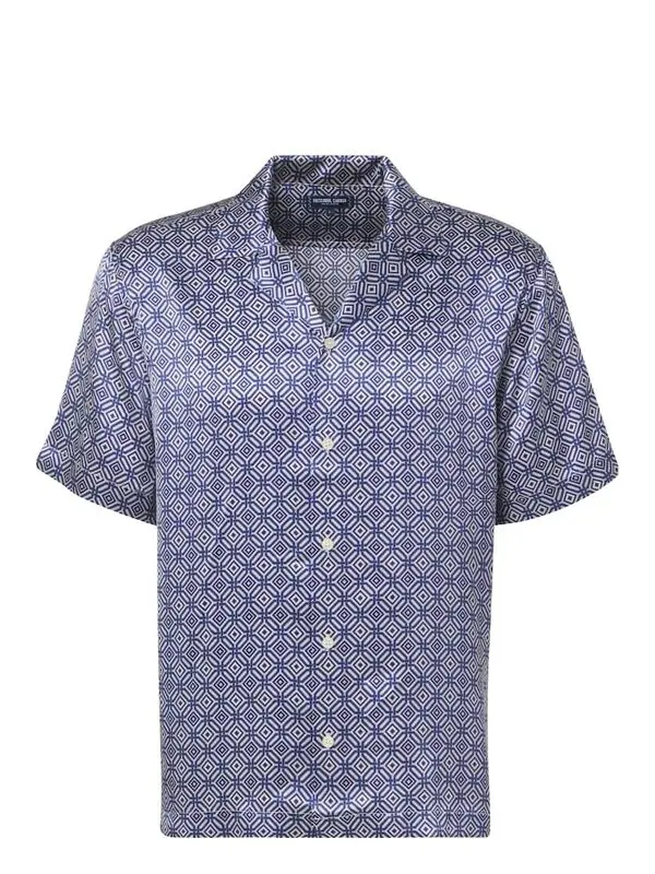 Frescobol Carioca Roberto Printed Silk Bowling Shirt - Blue