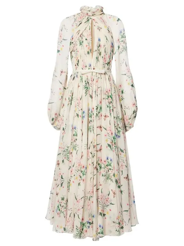 Giambattista Valli Floral Printed Silk Midi Dress - White