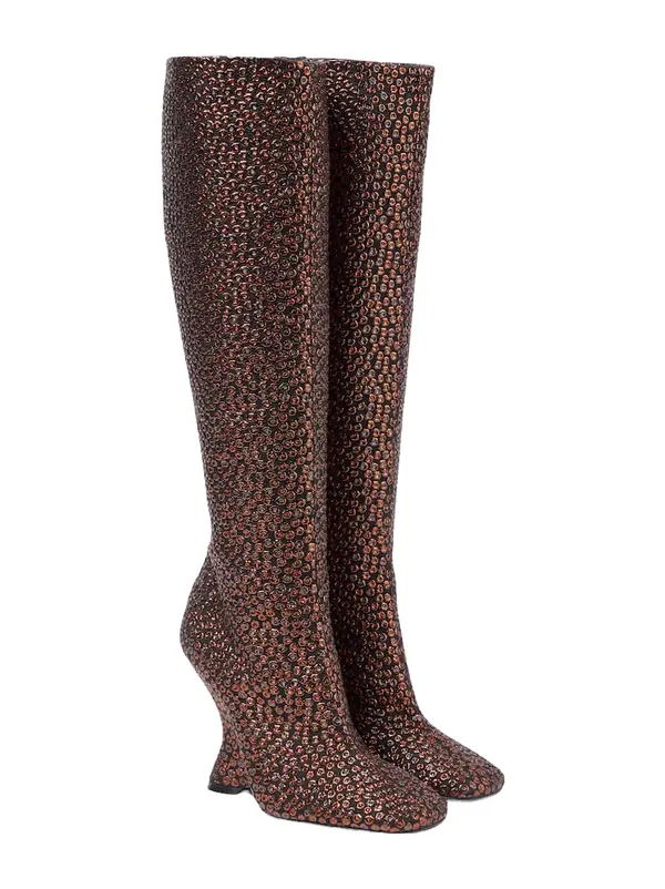 Dries Van Noten 105 Glitter Wedge Knee-high Boots - Brown