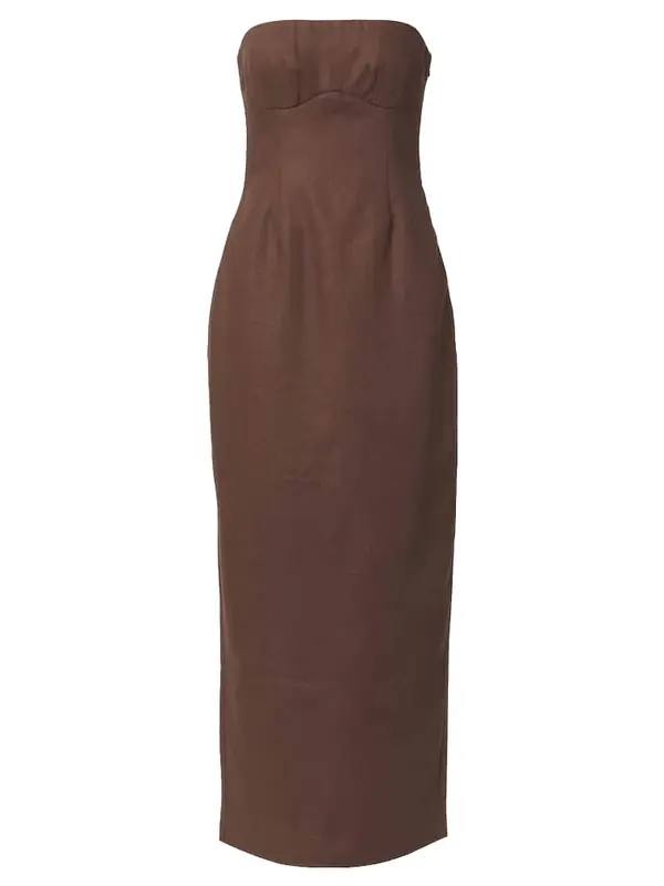 Sir The Label Evalita Linen Bustier Maxi Dress - Brown