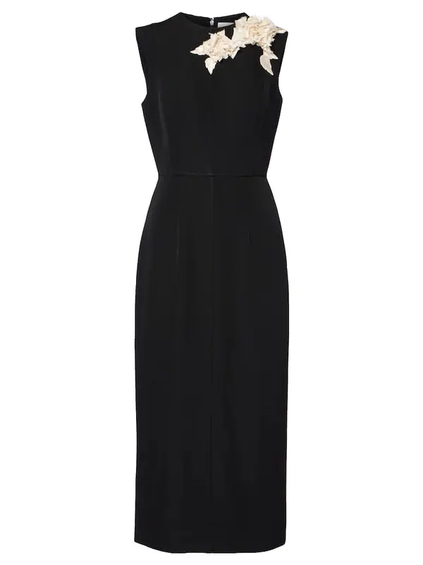 Erdem Asymmetric Wool Midi Dress - Black