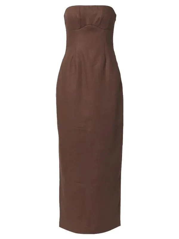 SIR. Evalita Linen Bustier Maxi Dress - Brown
