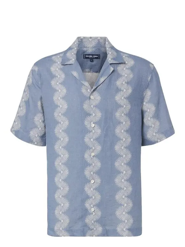 Frescobol Carioca Roberto Printed Linen Bowling Shirt - Blue