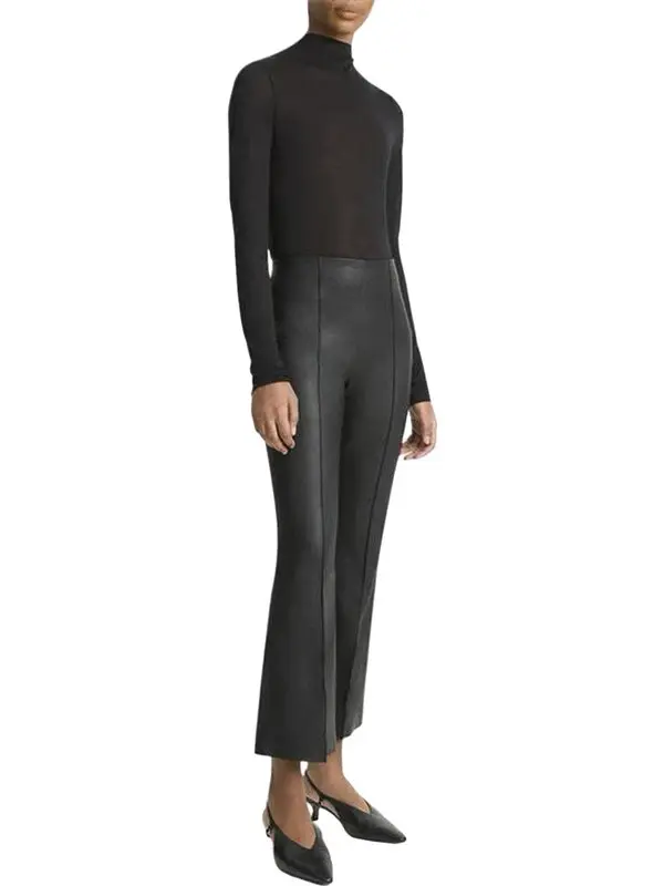 Vince Cropped Flare Leather Pants - Black