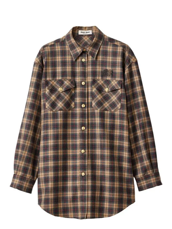 Miu Miu Wool Tartan Shirt - Camel Brown