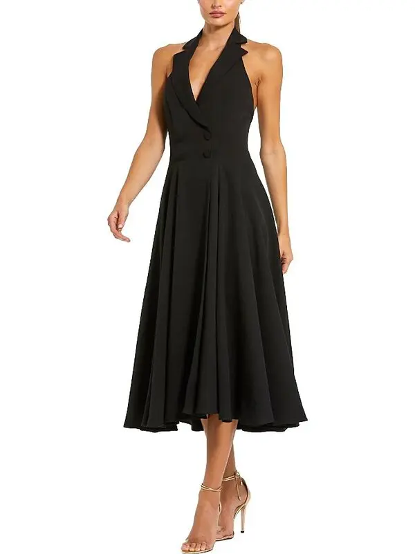 Mac Duggal Crepe Blazer Halter Midi Dress - Black