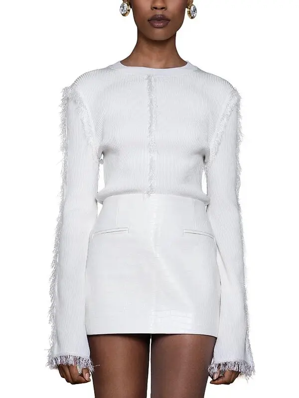 NONCHALANT LABEL Fringe Trim Sweater - Ivory