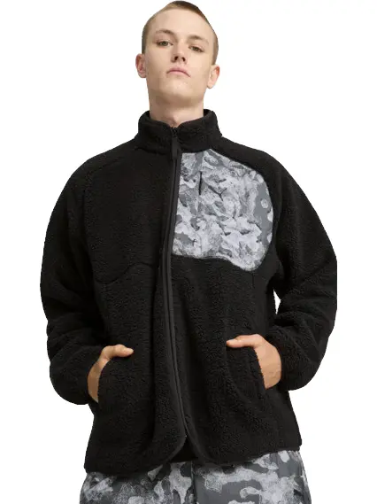 PUMA Sherpa Fleece Track Jacket With Camouflage Accents - Black
