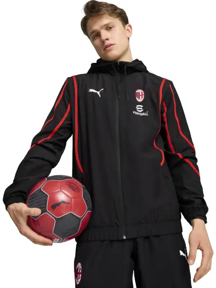 PUMA Ac Milan Pre-match Woven Jacket - Black-for All Time Red