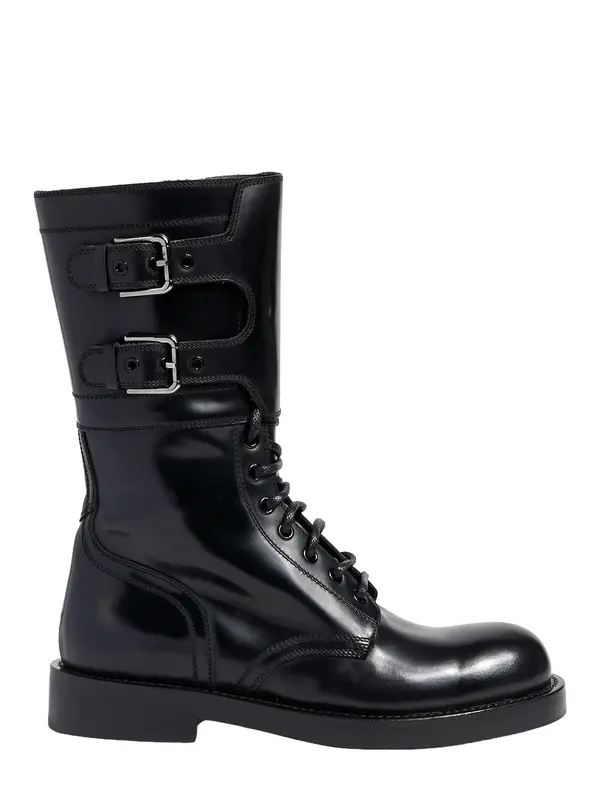 Dolce & Gabbana Buckled Glossed-leather Combat Boots - Black