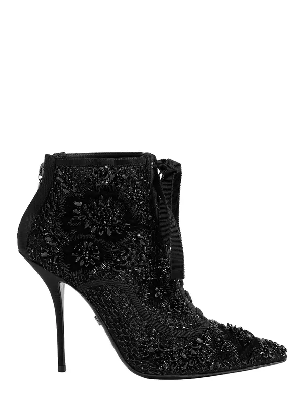Dolce & Gabbana Embellished Mesh Ankle Boots - Black
