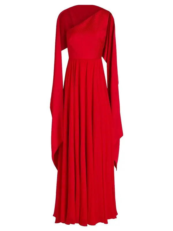 Badgley Mischka One-shoulder Georgette-paneled Satin Gown - Red