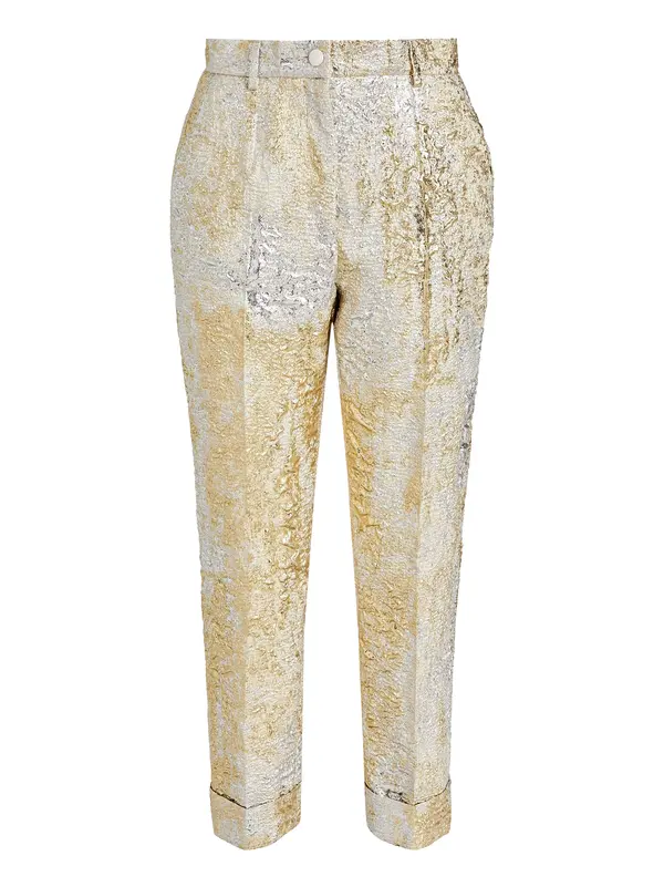 Dolce & Gabbana Cropped Tapered Brocade Pants - Silver