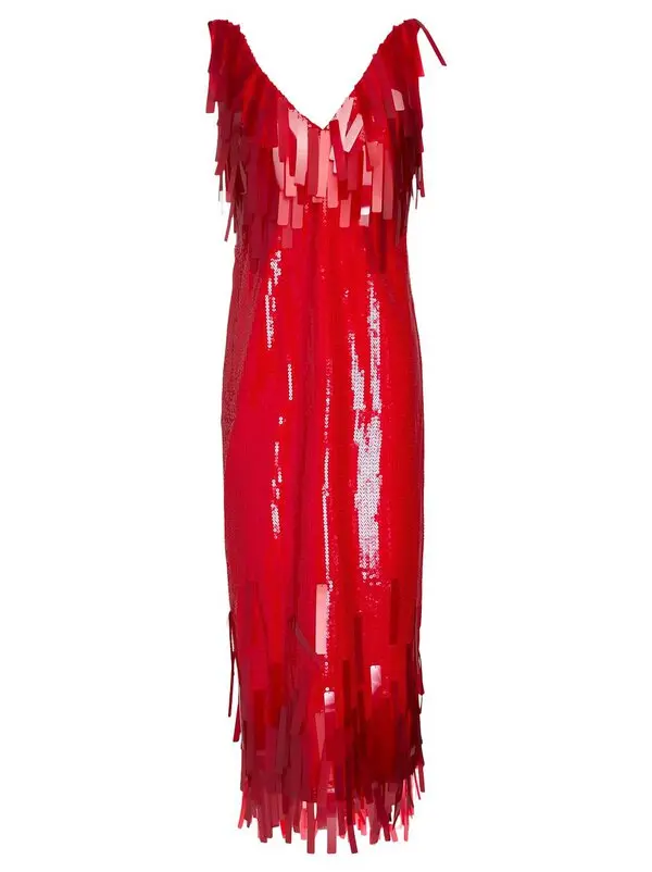 Huishan Zhang Fringed Sequined Crepe Midi Dress - Red