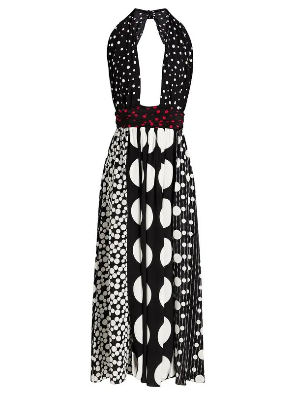 Dolce & Gabbana Polkadot Silk-blend Halterneck Midi Dress - Black