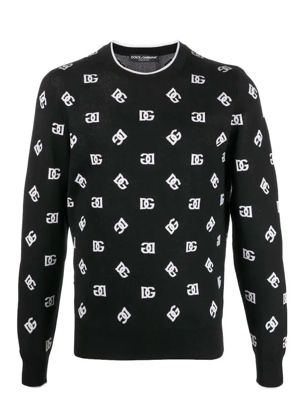 Dolce & Gabbana Logo-print Fine-knit Jumper - Black/white