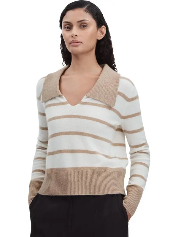 MADELEINE THOMPSON Heron Cashmere Striped Jumper - White/beige