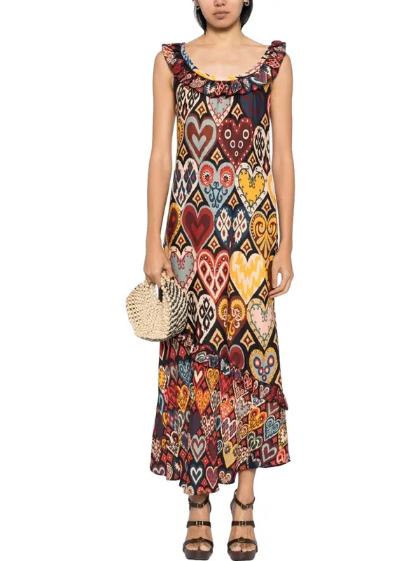Farm Rio Hearts Ikat Maxi Dress - Red