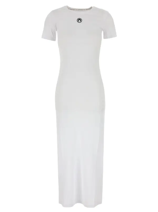 MARINE SERRE Crescent Moon-embroidery Maxi Dress - White
