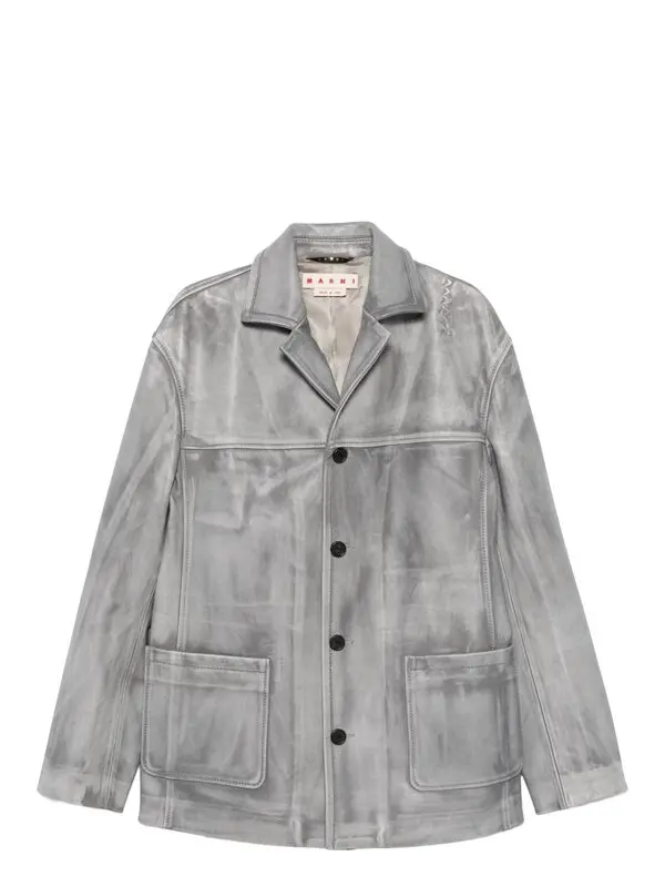 Marni Faded-effect Leather Coat - Grey