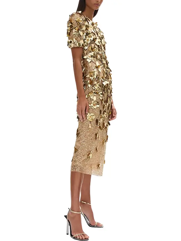 Rachel Gilbert Hugo Midi Dress - Gold