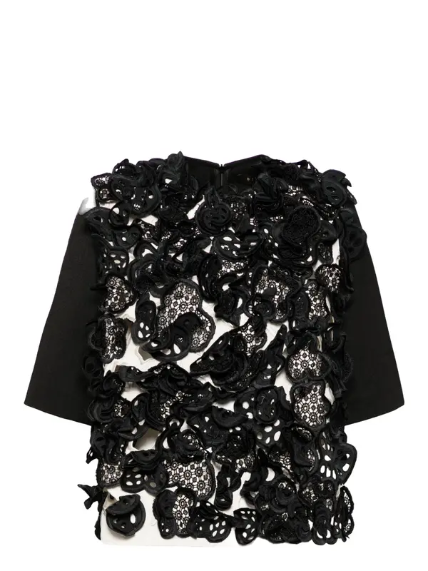 Biyan Floral Guipure Lace Blouse - Black