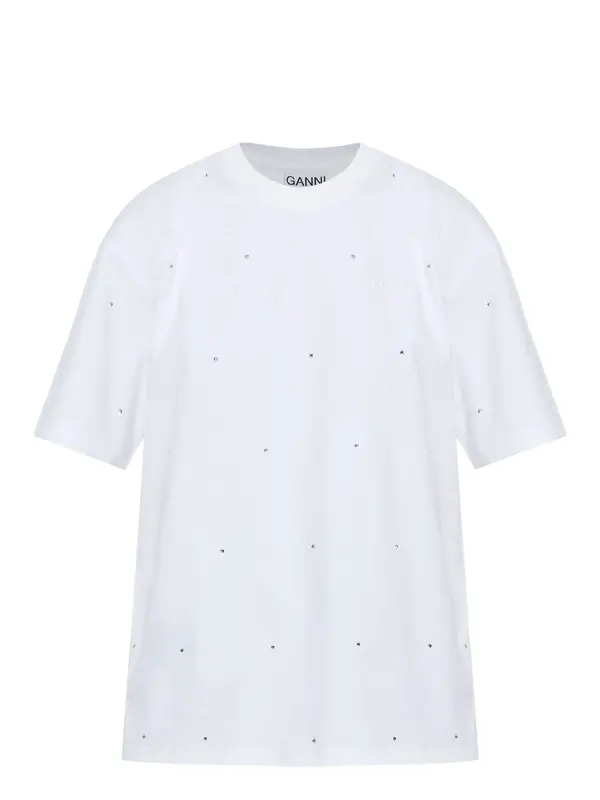 GANNI Crystal-embellished T-shirt - White