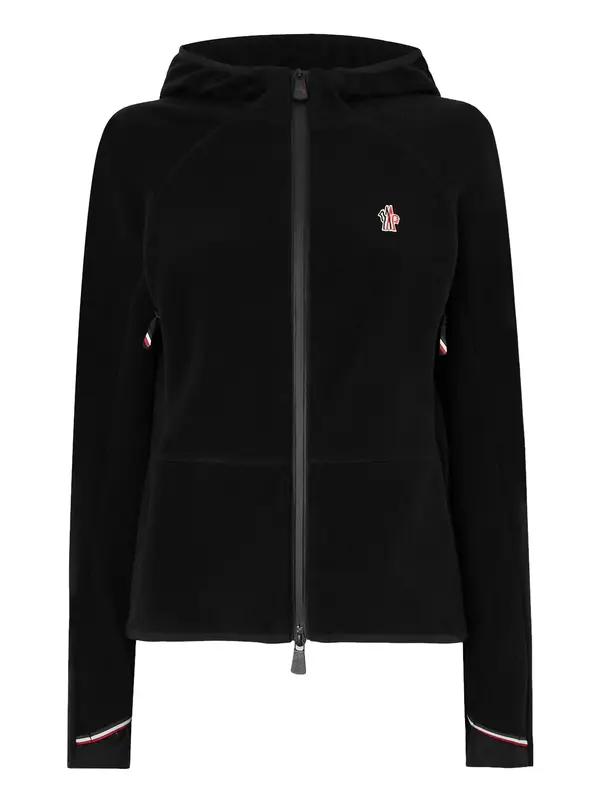 Moncler Appliquéd Hooded Fleece Jacket - Black