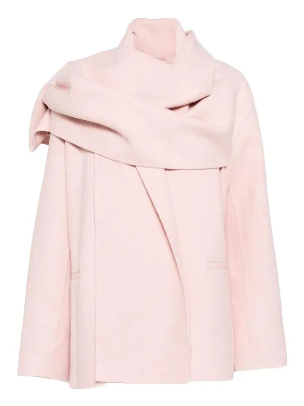 JNBY Scarf-collar Wool-blend Coat - Pink